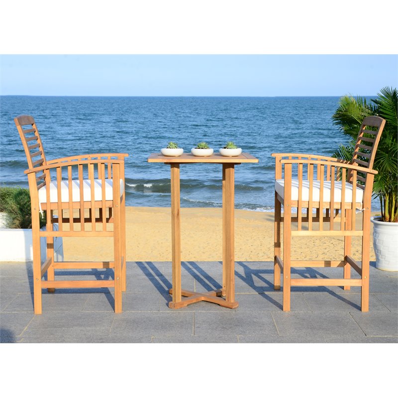 Safavieh Pate 3-Piece Eucalyptus Wood Bistro Set in Natural and Beige