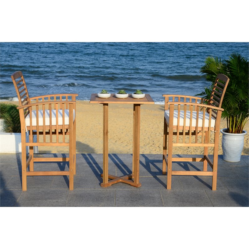 Safavieh Pate 3-Piece Eucalyptus Wood Bistro Set in Natural and Beige