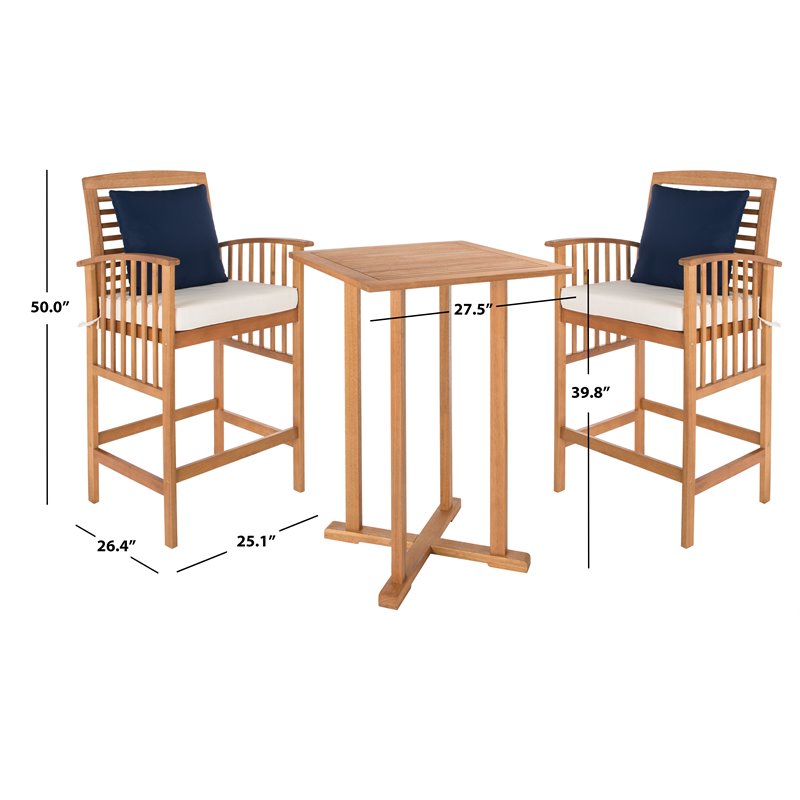 Safavieh Pate 3-Piece Eucalyptus Wood Bistro Set in Natural and Beige