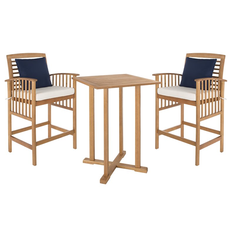 Safavieh Pate 3-Piece Eucalyptus Wood Bistro Set in Natural and Beige