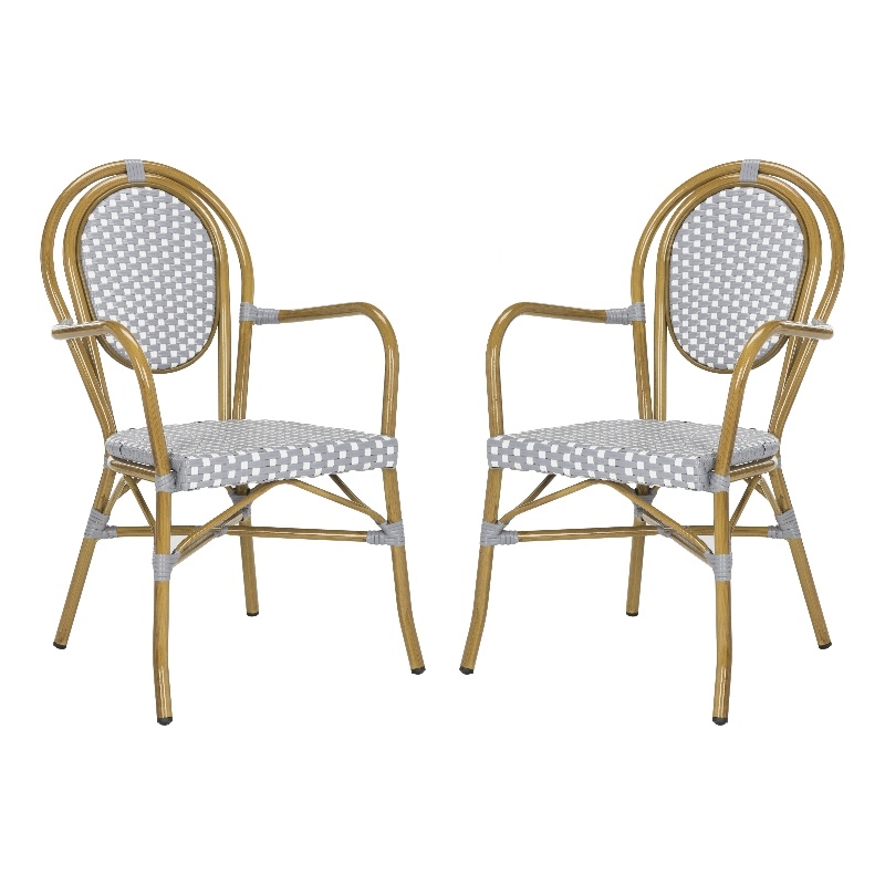 Safavieh Rosen Wicker / Rattan Outdoor Arm Chairs in Gray and White ...