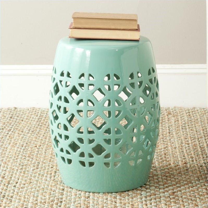 Safavieh Circle Lattice Ceramic Garden Stool in Robbins Egg Blue Cymax Business