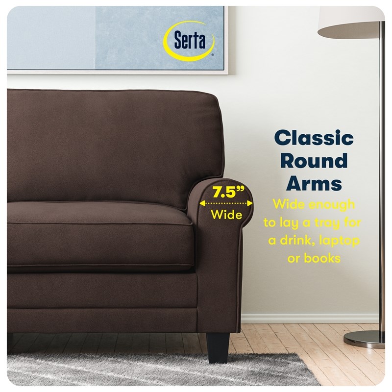 Serta Copenhagen 78 Rolled Arm Sofa with Removable Covers Dark Brown BushFurnitureCollection