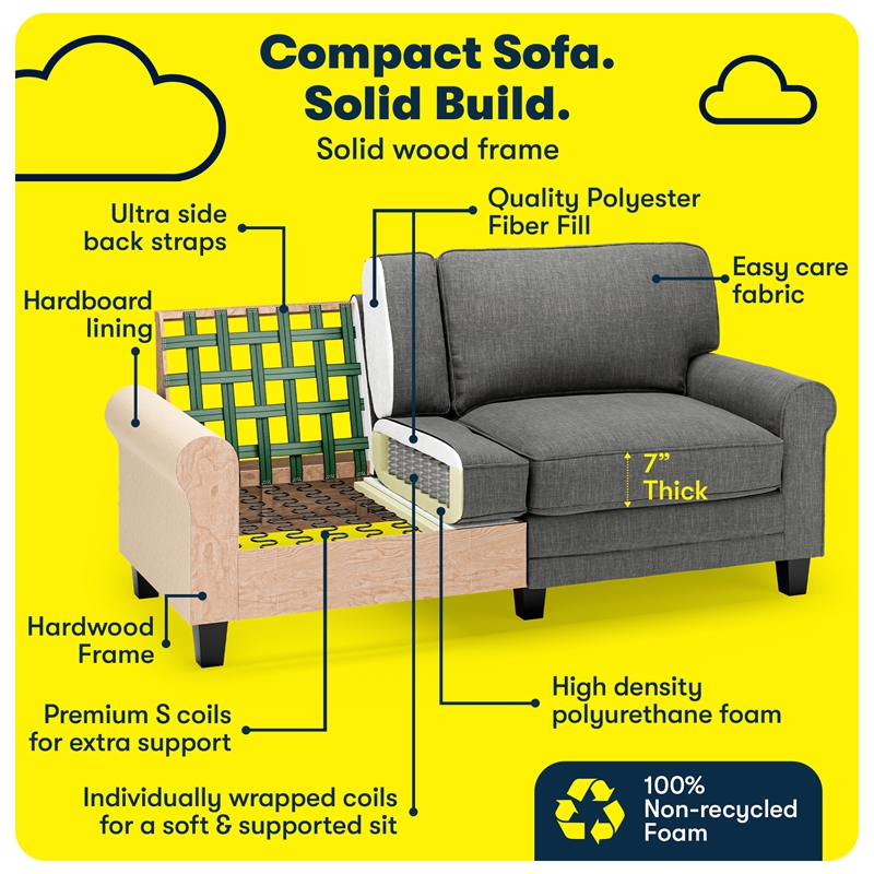 Serta Copenhagen 73 Rolled Arm Sofa with Removable Covers Gray BushFurnitureCollection