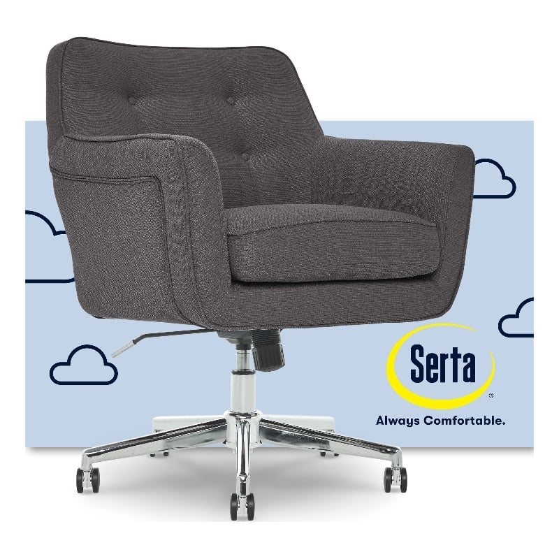 Serta Ashland Home Office Desk Chair Memory Foam Cushion Dark Gray Twill Fabric