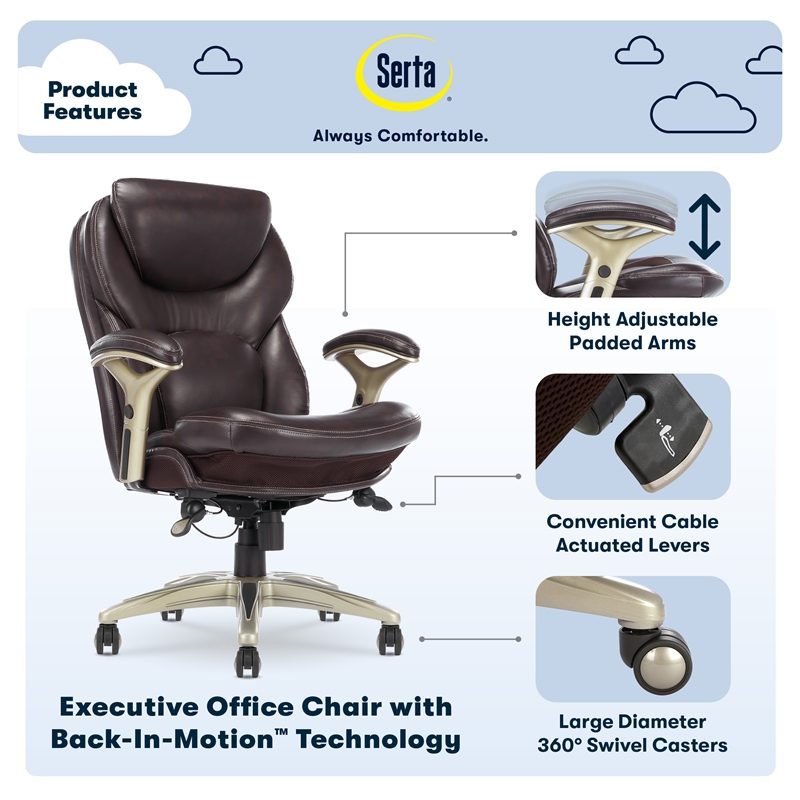 Serta Claremont Back in Motion Office Chair in Brown Bonded Leather ...
