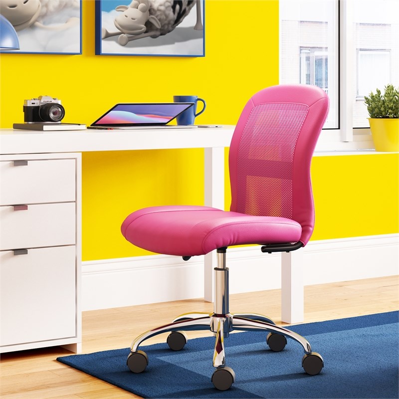 Serta Essential Armless Desk Chair with Breathable Lightweight Mesh Back Pink BushFurnitureCollection