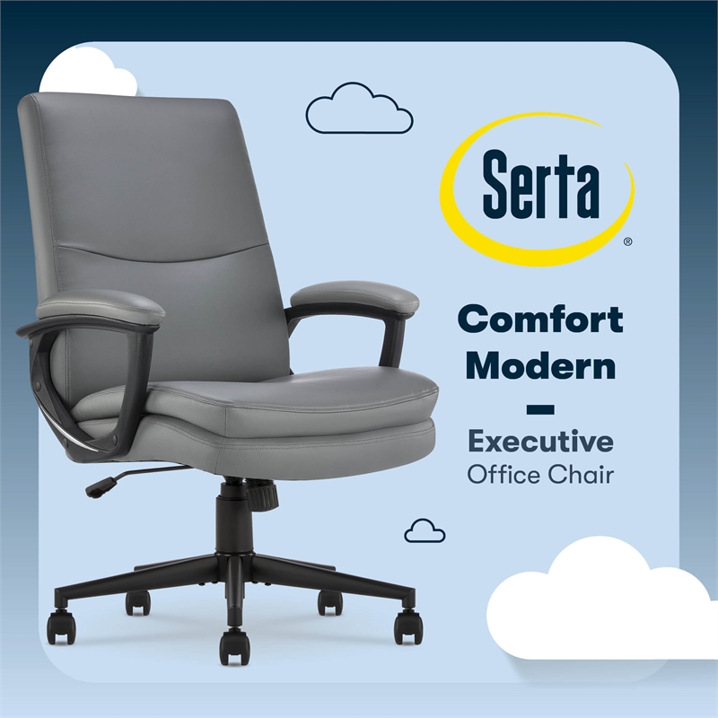 Serta Comfort Modern Executive Office Chair Metal Base Bonded Leather Gray