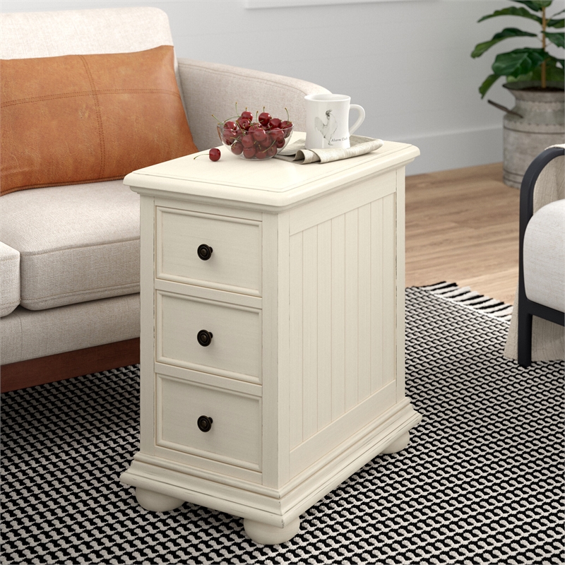 Coastal Chairside Wood Chest in White Linen | Cymax Business