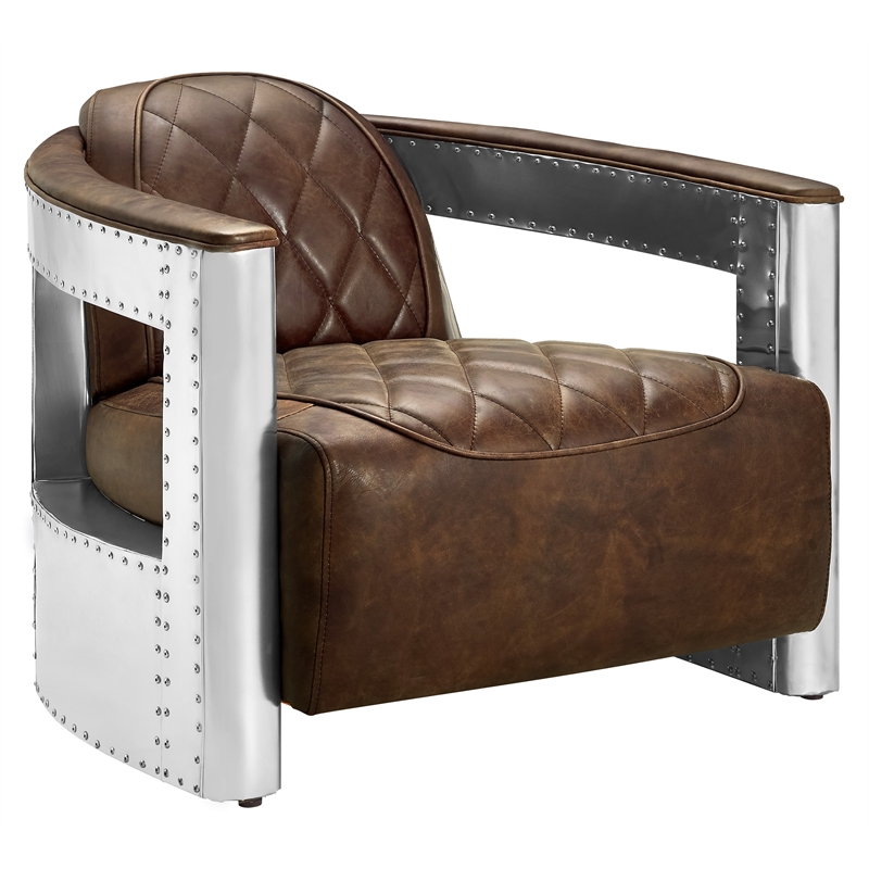Riveted Leather Aviation Arm Chair in Barrel Brown | Cymax Business