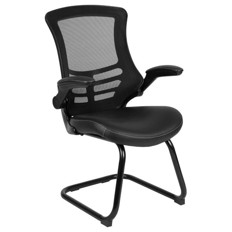 Flash Furniture Mesh Leather Sled Office Side Chair in Black | Cymax ...