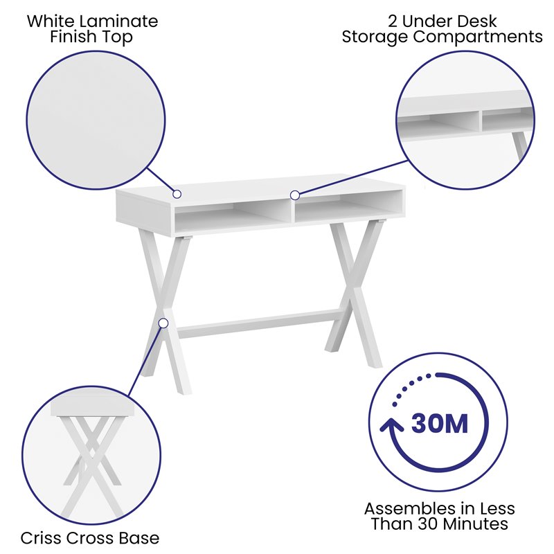 Flash Furniture Wood Writing Computer Desk with Open Storage in White ...
