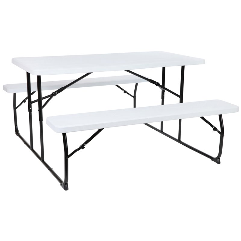 Flash Furniture Insta-Fold Metal Folding Picnic Table and Bench Set in ...