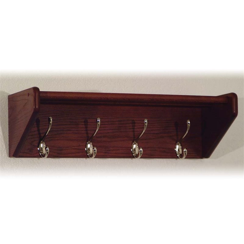 Wooden Mallet 4 Hook Wall Mounted Coat Rack Shelf in Mahogany | Cymax ...