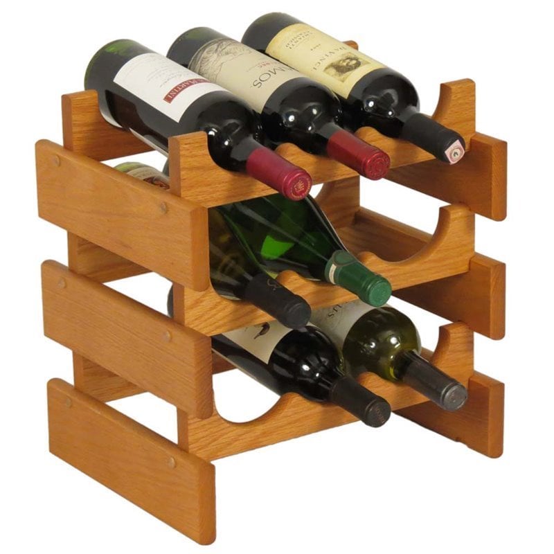 Wooden Mallet Dakota 3 Tier 9 Bottle Wine Rack in Medium Oak ...