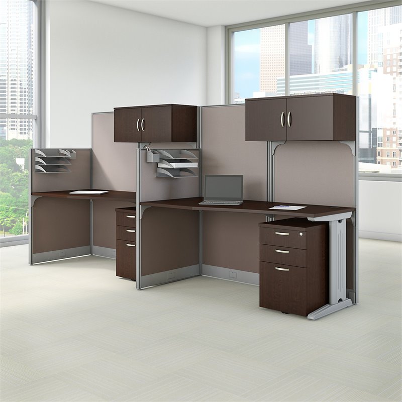 Office in an Hour 2 Person Cubicle in Mocha Cherry - Engineered Wood ...