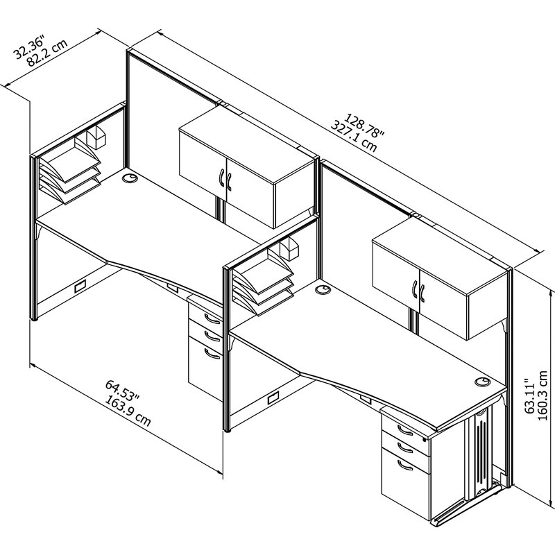 Office in an Hour 2 Person Cubicle in Mocha Cherry - Engineered Wood ...