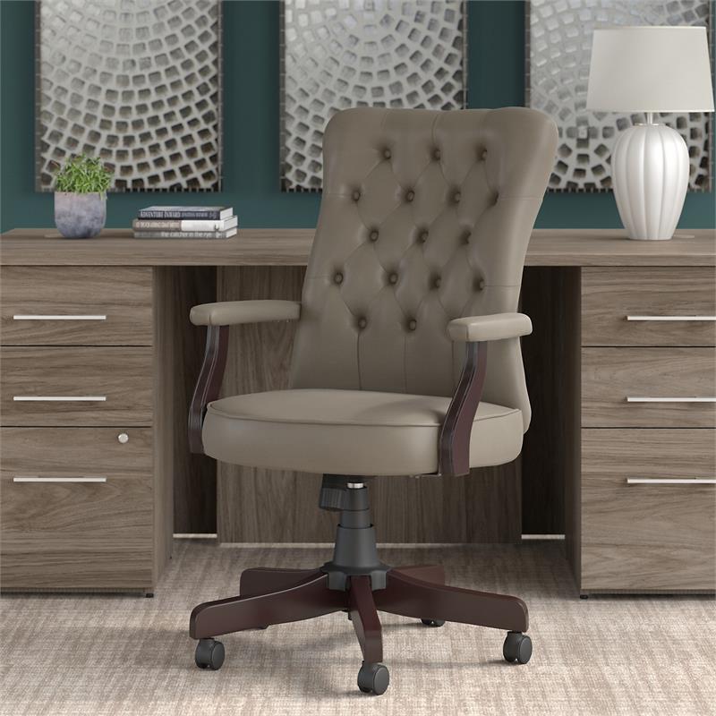 Arden Lane High Back Tufted Office Chair with Arms in Washed Gray ...