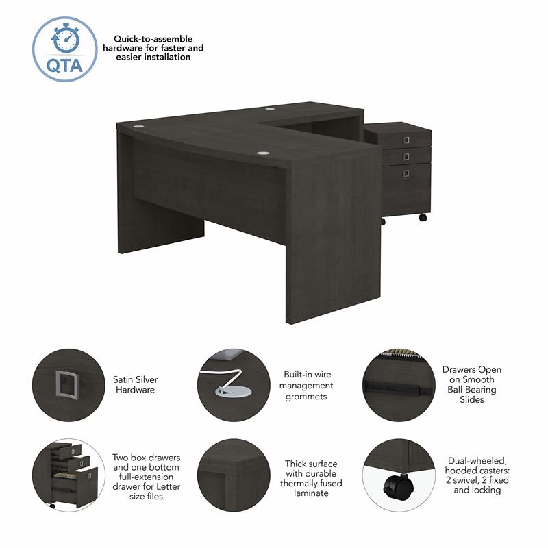 Echo L Shaped Bow Front Desk with Drawers in Charcoal Maple ...