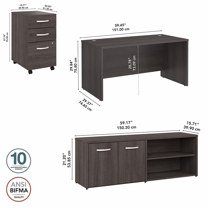 Studio C 60W Desk with Storage and Drawers in Storm Gray - Engineered ...