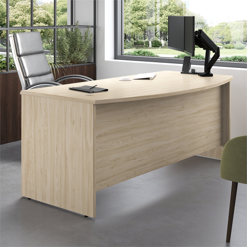 Studio C 72W x 36D Bow Front Desk in Natural Elm - Engineered Wood ...
