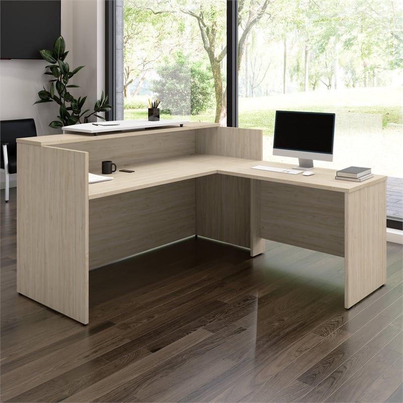 Arrive 72W x 72D L Shaped Reception Desk in Natural Elm - Engineered ...