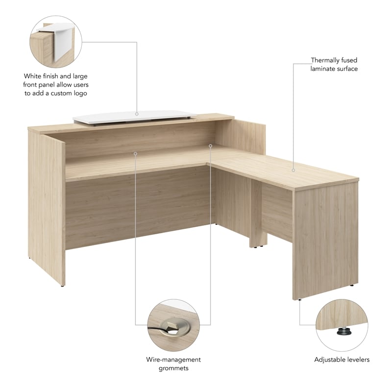 Arrive 72W x 72D L Shaped Reception Desk in Natural Elm - Engineered ...
