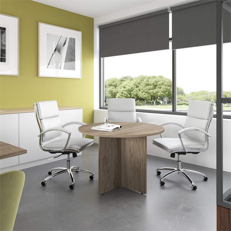 Bush Business 42W Round Conference Table in Modern Hickory - Engineered ...