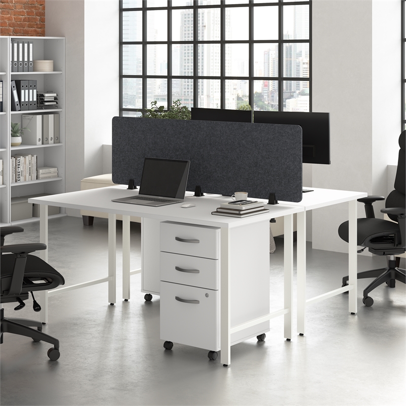 Hustle 2 Person Computer Desk with Drawers in White - Engineered Wood ...