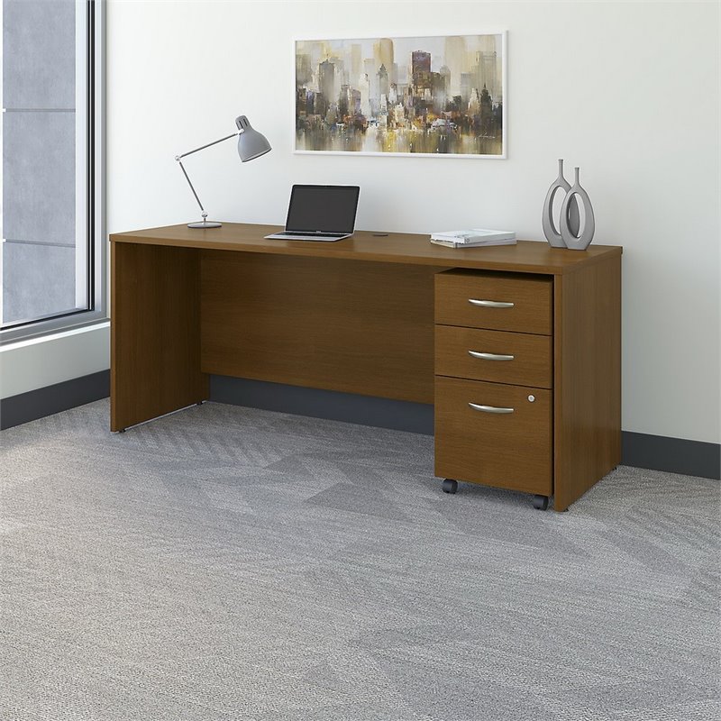 Bush BBF Series C 72" Credenza Desk with Pedestal in Auburn Maple | eBay