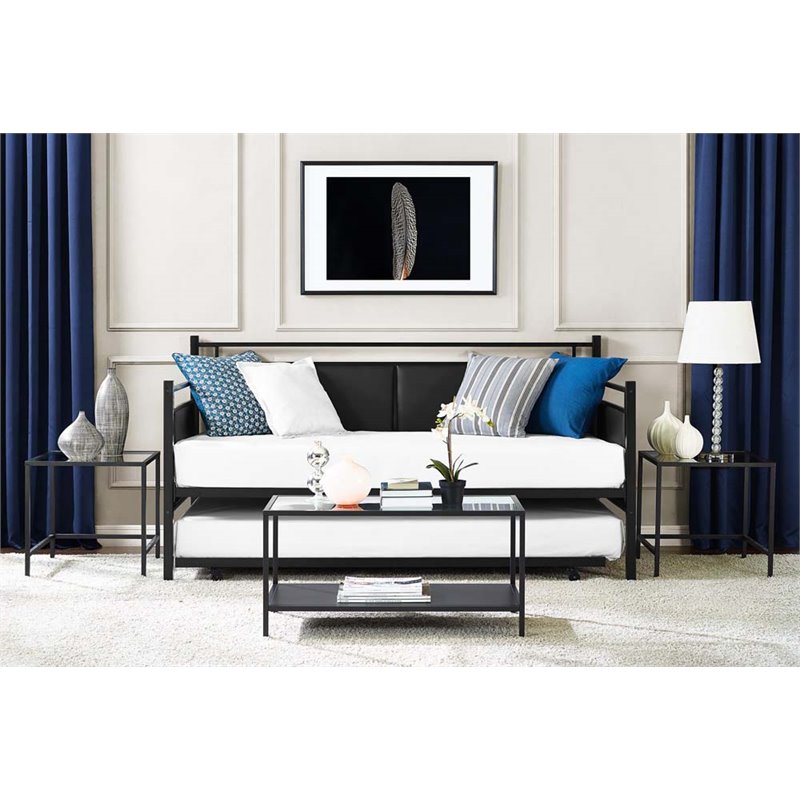 DHP Astoria Upholstered Twin Metal Daybed and Trundle in Black Homesquare