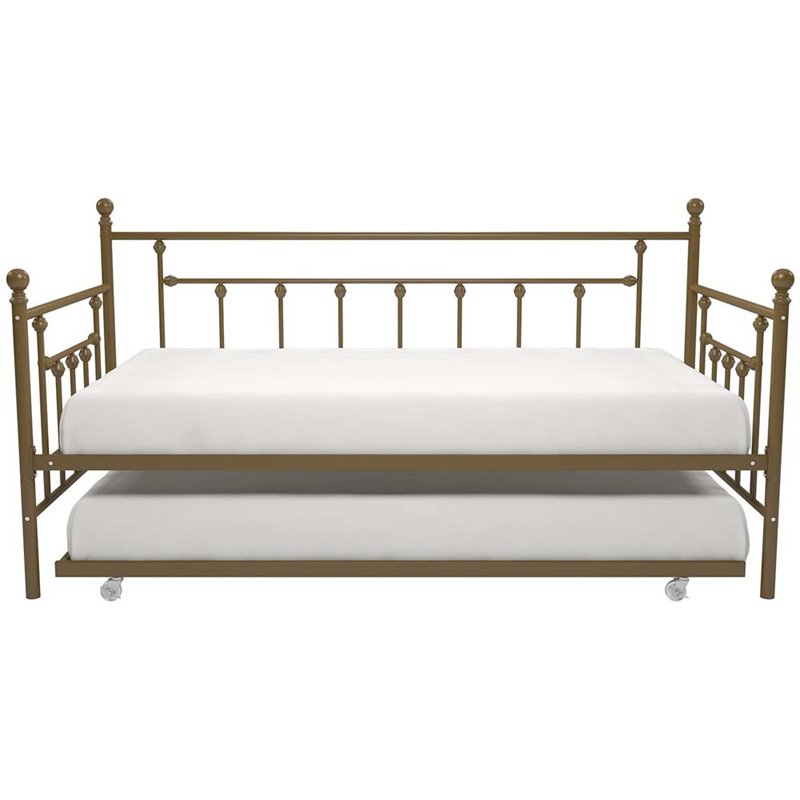 DHP Manila Twin Metal Spindle Daybed with Trundle in Gold | Cymax Business