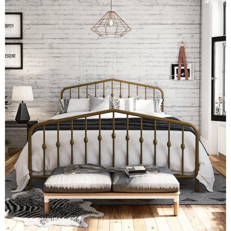 Novogratz Bushwick Metal Bed Gold Queen
