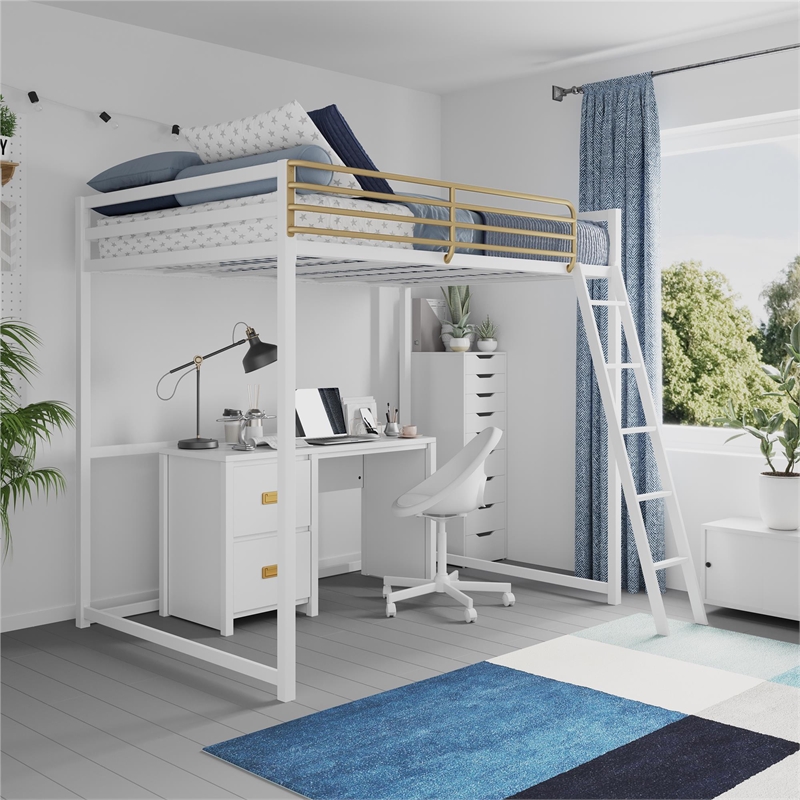 Little Seeds Haven Full Loft Bed in White/Gold | Cymax Business
