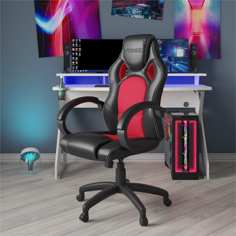 NTense Vortex Gaming Chair with Ergonomic High Back in Red Faux Leather ...