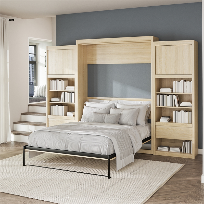 Signature Sleep Queen Murphy Bed in Light Oak Engineered Wood