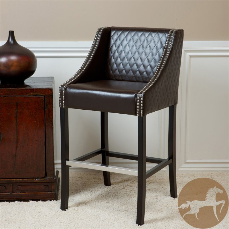 Noble House Milano Quilted Bonded Leather Bar Stool in Brown
