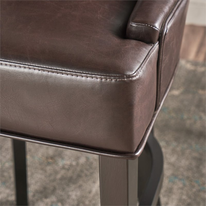 Noble House Lyons Bonded Leather Counter Stool in Brown (Set of 2 ...