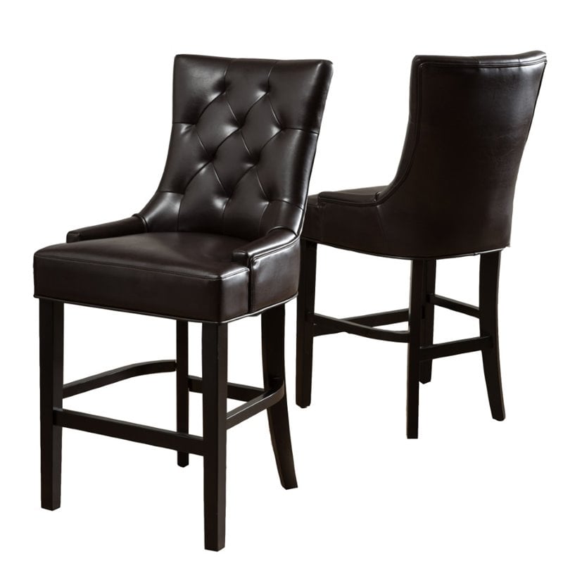 Noble House Lyons Bonded Leather Counter Stool in Brown (Set of 2 ...