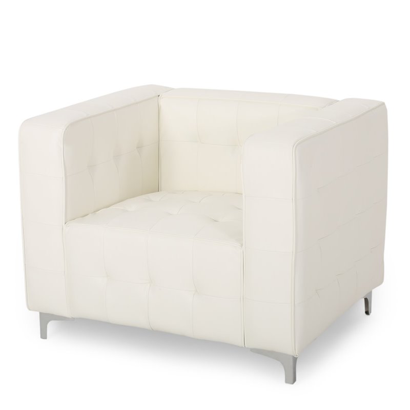 Noble House Sanders Modern Glam Leather Cube Club Chair in White and ...