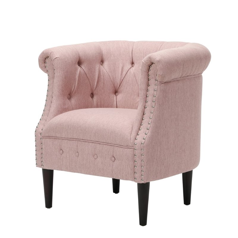 Noble House Beihoffer Petite Tufted Fabric Chair and Ottoman Set in Light Blush BushFurnitureCollection