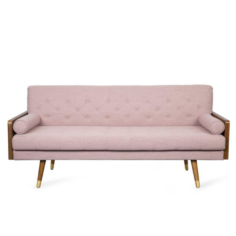Noble House Jalon Tufted Fabric Sofa in Light Blush and Dark Walnut Cymax Business