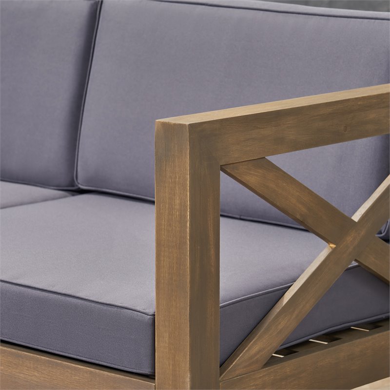 Noble House Alcove Outdoor Acacia Wood 5-Pc Sofa Set Gray and Dark Gray ...
