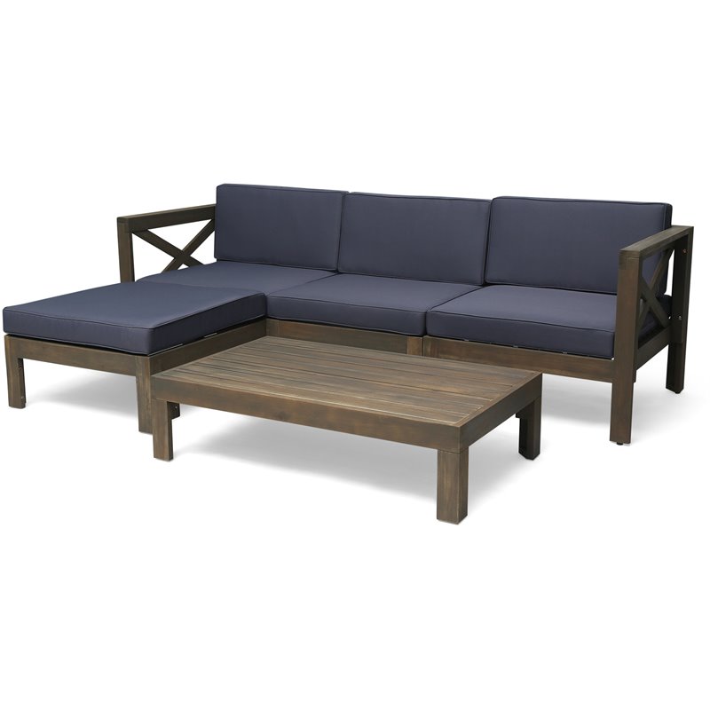 Noble House Alcove Outdoor Acacia Wood 5-Pc Sofa Set Gray and Dark Gray ...