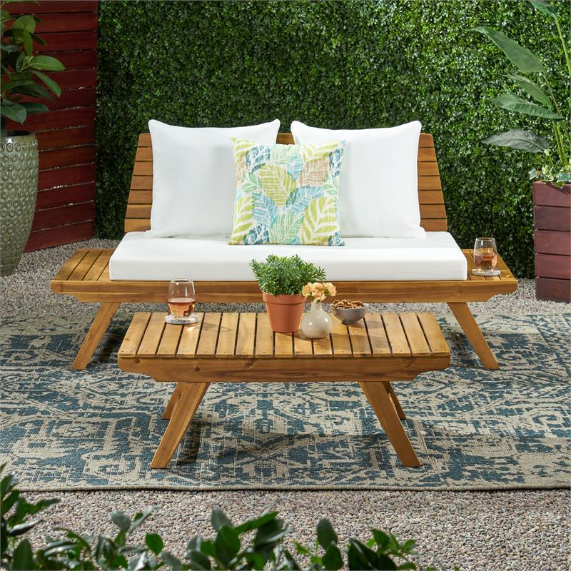 Noble House Sedona Outdoor 2 Seater Loveseat and Coffee Table Set Teak