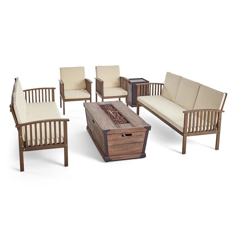 Noble House Carolina Outdoor 4 Piece Set Fire Pit Gray with Cream