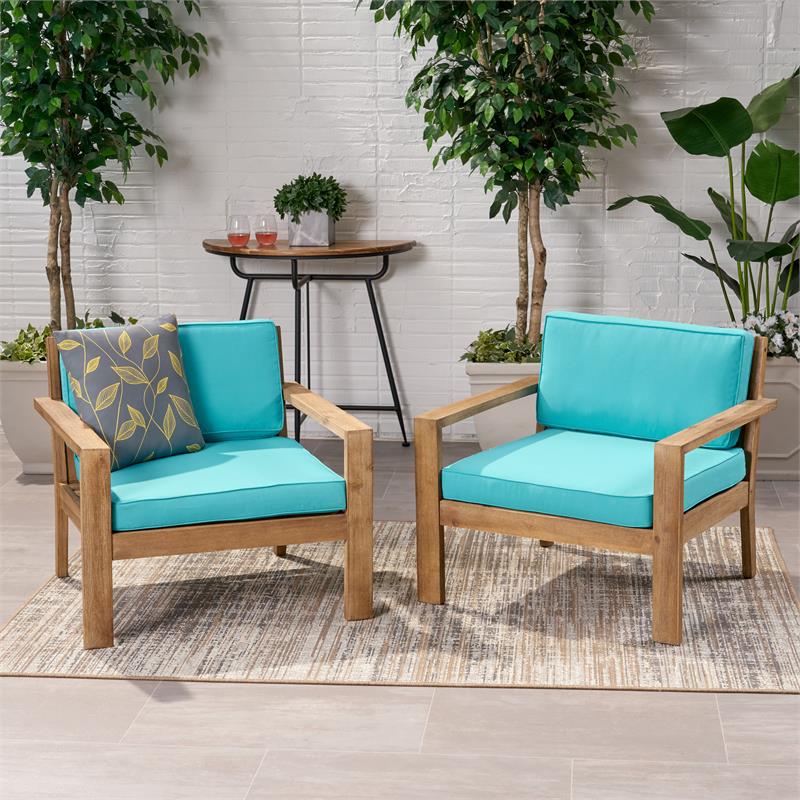 Noble House Santa Ana Outdoor Club Chairs Brushed Light Brown Dark Teal Homesquare