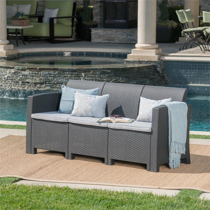 Noble House St. Paul Outdoor 3 Seater Brown Faux Rattan Sofa