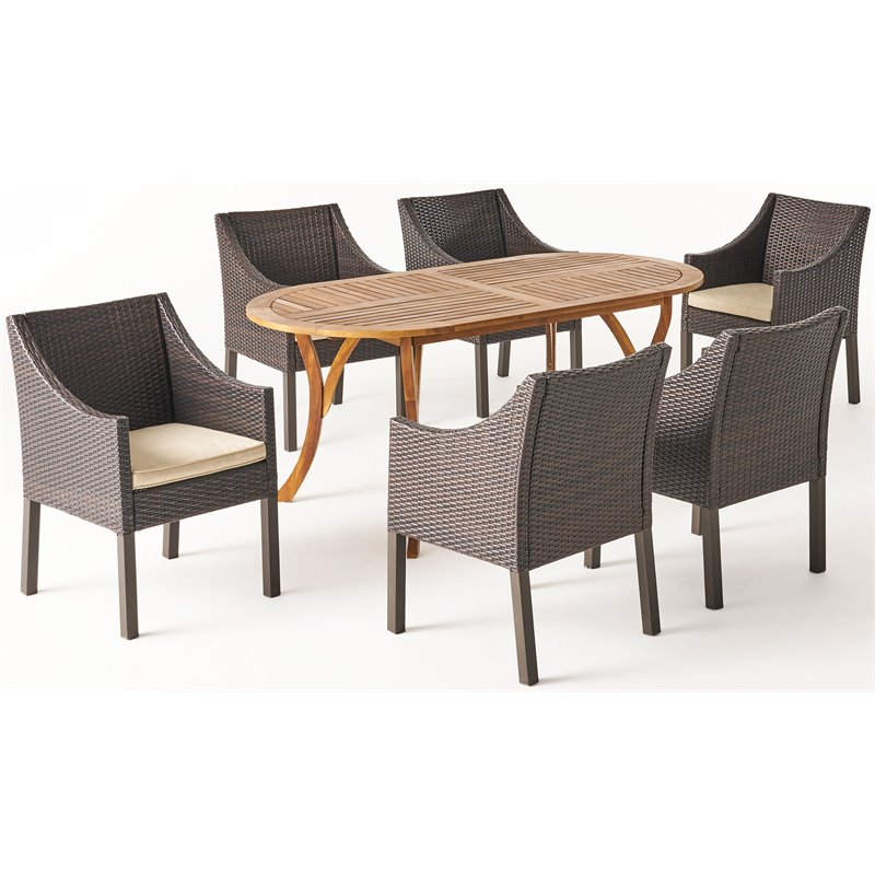 Noble House Vermont 7 Piece Wooden Patio Dining Set in Teak ...
