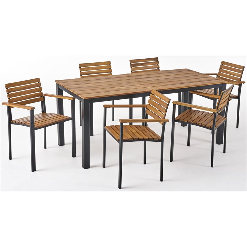 Noble House Florence 7 Piece Wood Top Patio Dining Set in Teak and ...